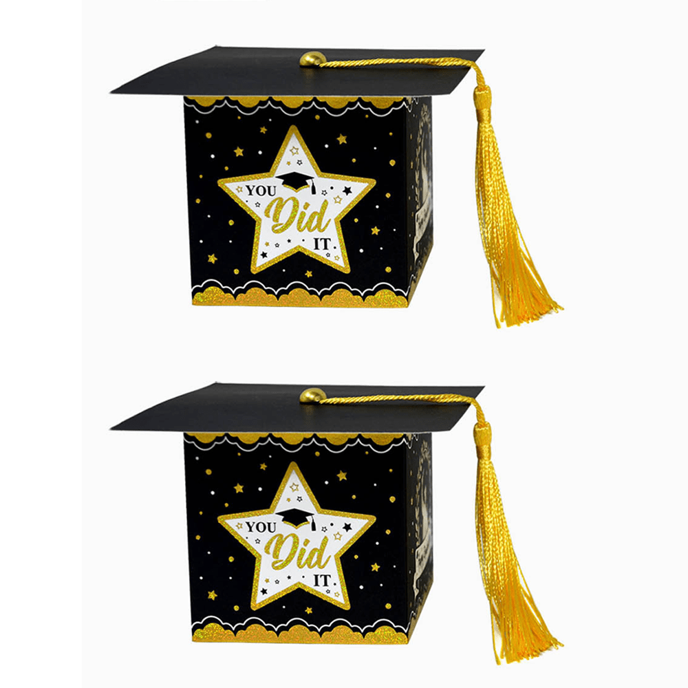 10PCS Graduation Cap Gift Box With Tassels Grad Treat Boxes Glitter ...