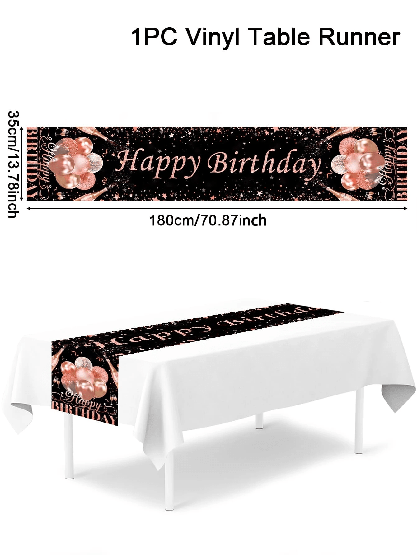 1PC 35 * 180 Cm Rose Gold Balloon Happy Birthday Table Runner, Birthday ...
