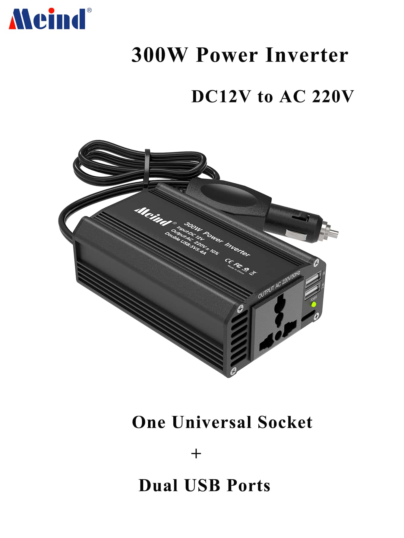 Meind Black 300w Car Power Inverter With Universal Socket, 12v To 220v ...