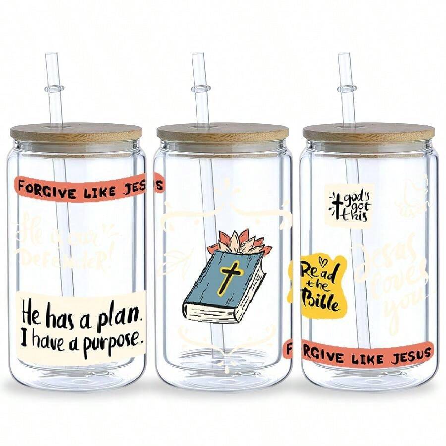 5 Sheets Jesus UV DTF Glass Tumbler Packaging Transfer Stickers ...