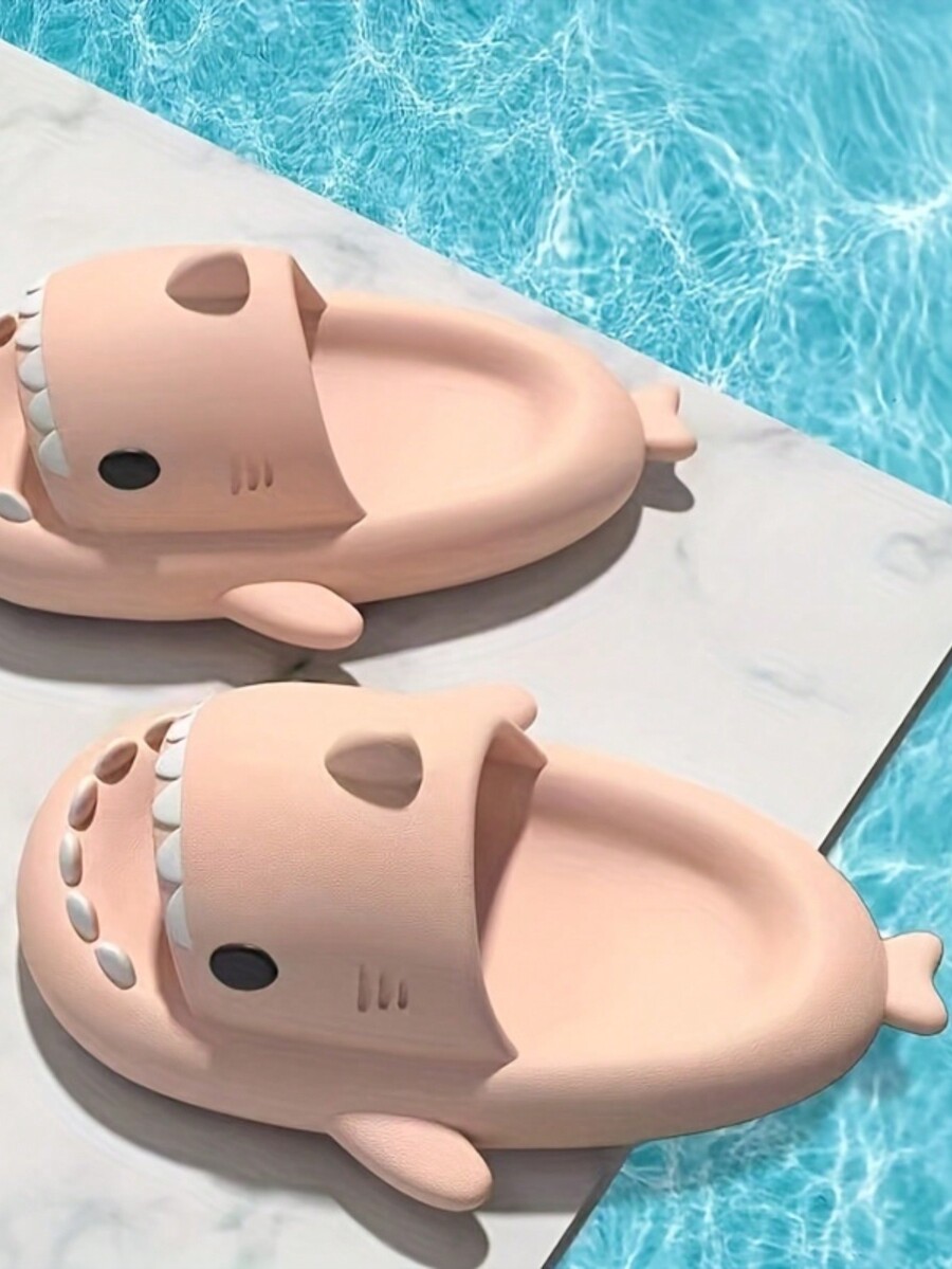 Shark Design Slippers Unisex Anti-Slip Funny Cartoon Slides For Couples ...