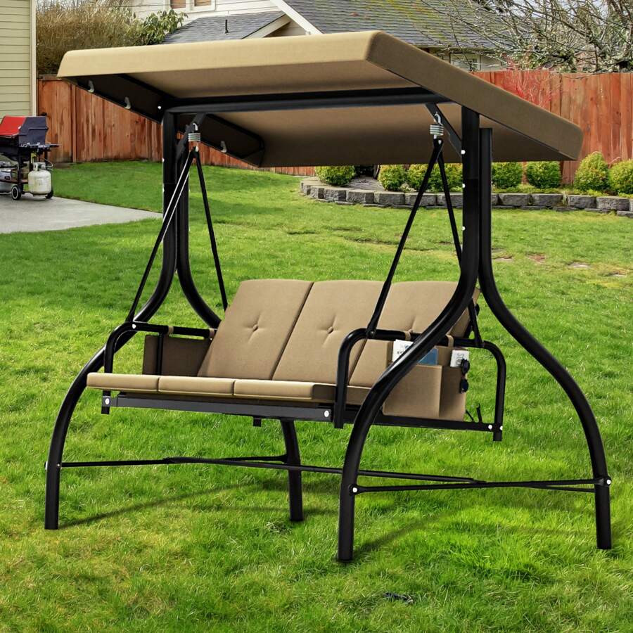 YITAHOME Outdoor Patio Swing Bed For 3 People With Adjustable Canopy ...
