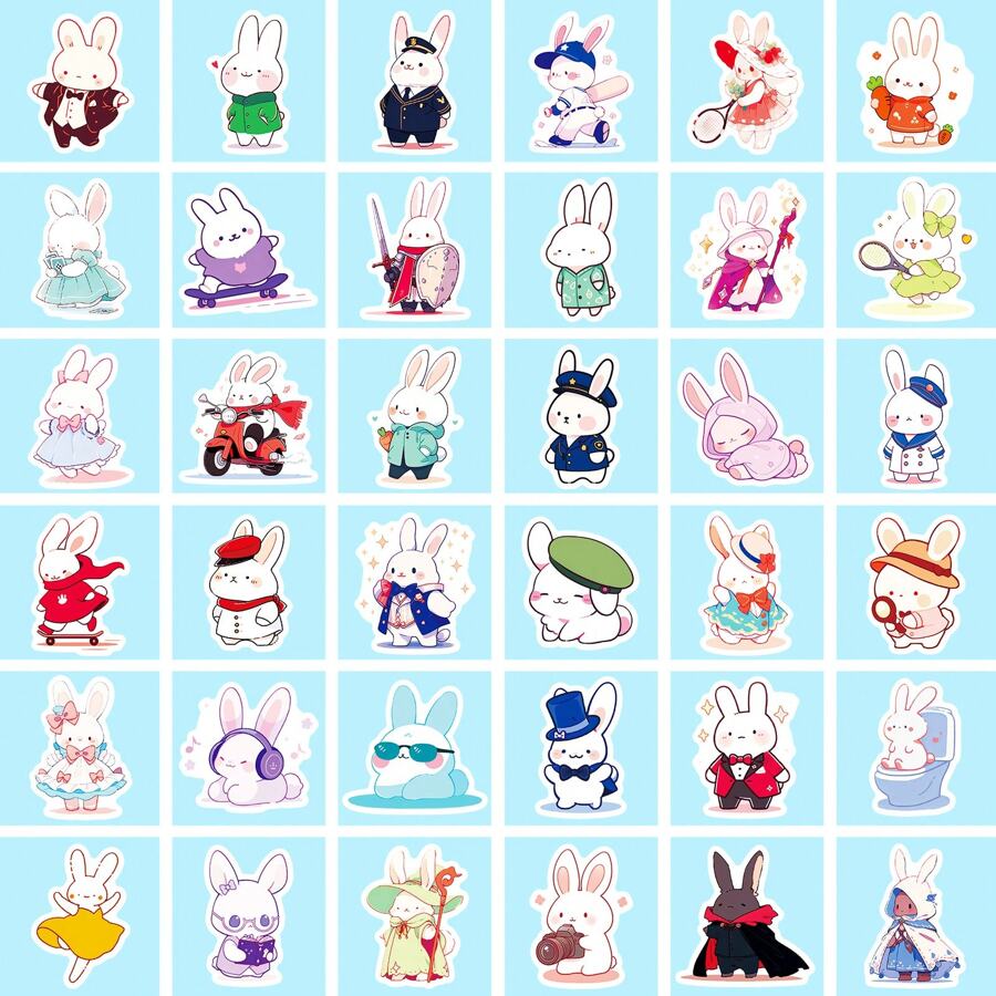 100pcs Bunny Stickers, Cute Rainbow Bunny Mashup Vinyl Waterproof ...