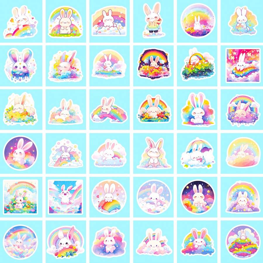 100pcs Bunny Stickers, Cute Rainbow Bunny Mashup Vinyl Waterproof ...