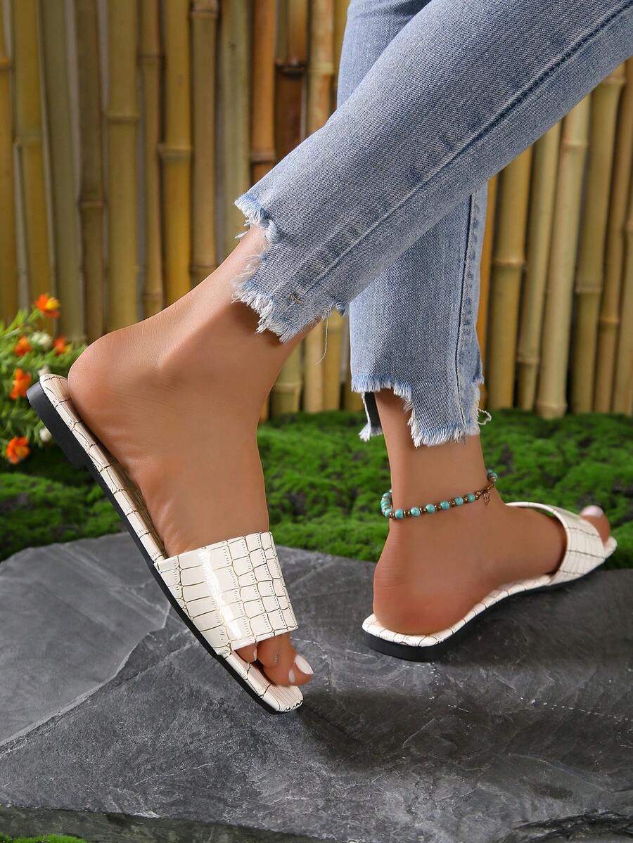 Women's Flat Square Toe Slipper With Gold Trim | SHEIN USA