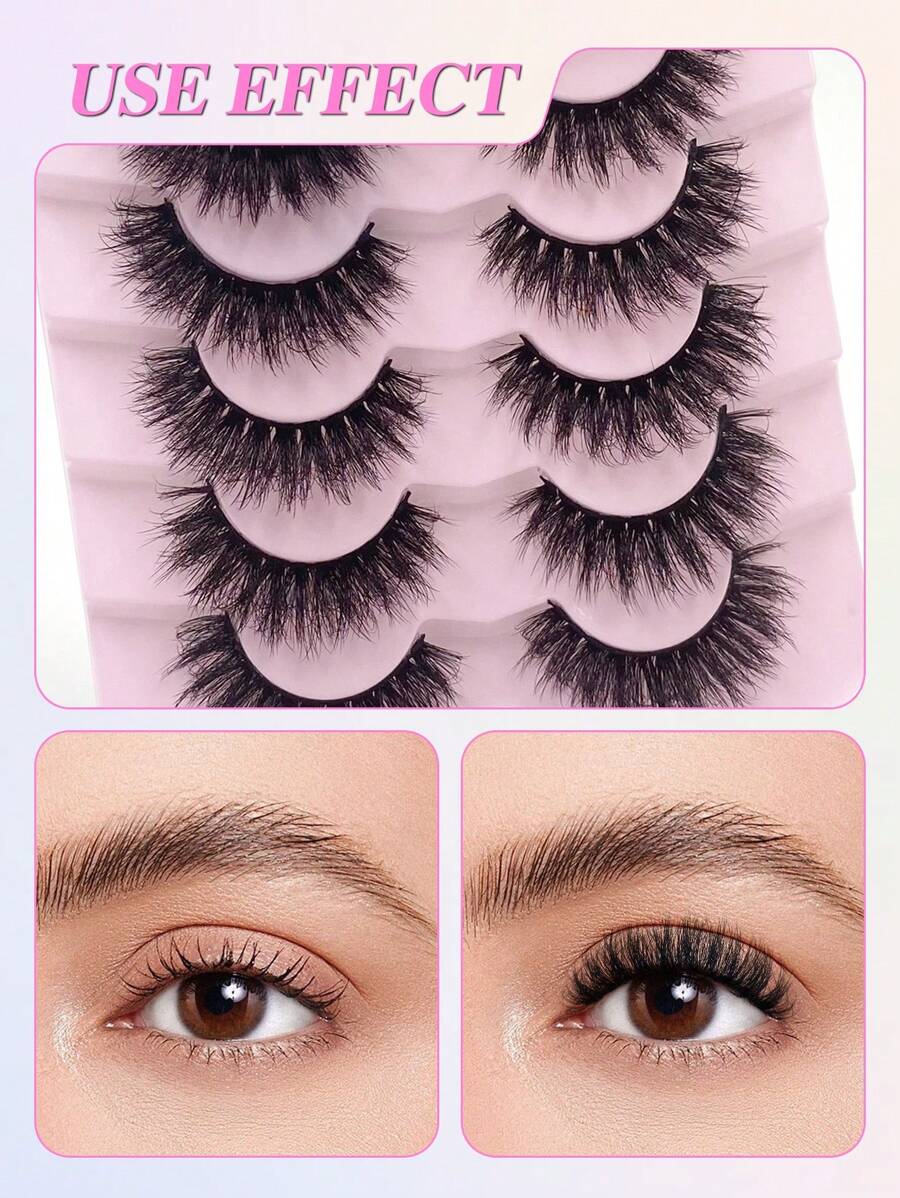 5 Pairs Cross Wispy Dramatic Volume Faux Mink Lashes Full Strip Natural ...