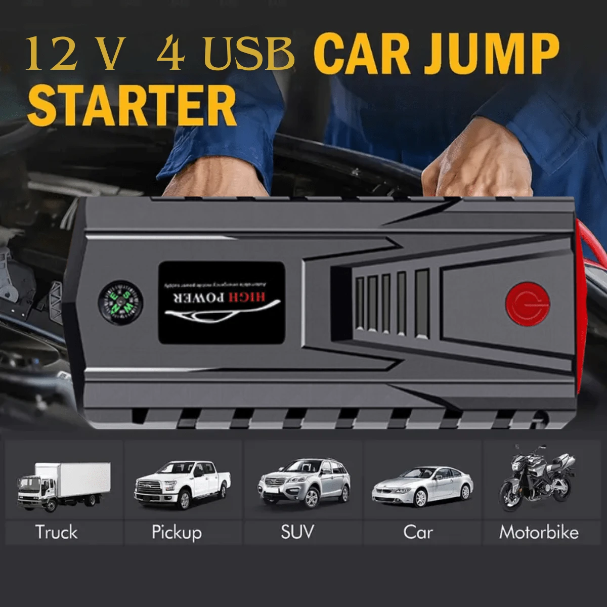 1pc,Car Battery Charger,Portable Power Supply Booster ,Emergency ...