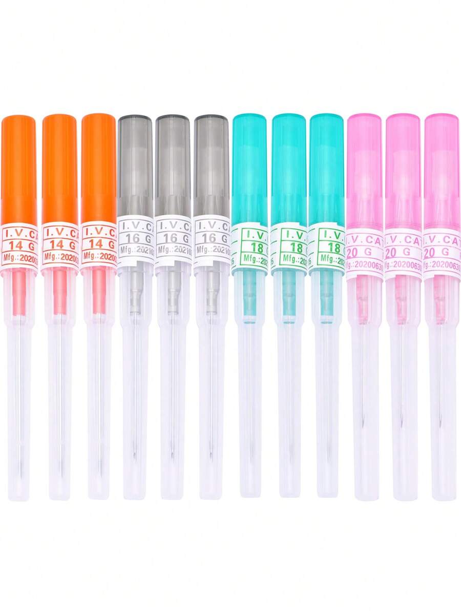 12PCS Mixed-Size Catheter Piercing Needles,Disposable 14G 16G 18G 20G ...