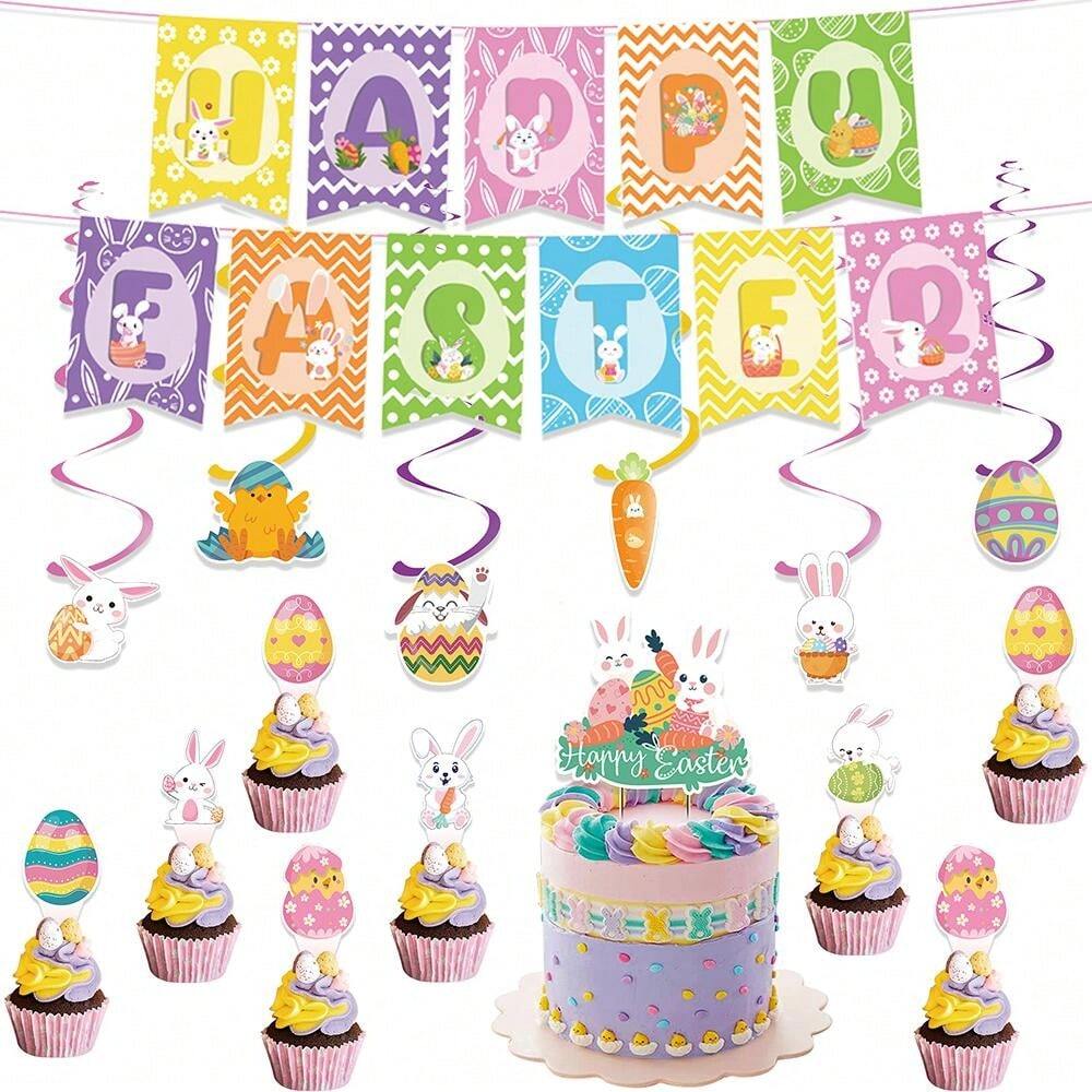 Easter Bunny Party Kit Includes Bunny Banner, Spiral Hanging ...