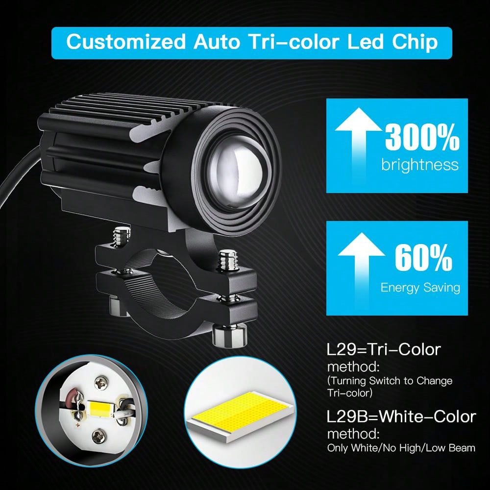 Led Motorcycle Auxiliary Light, Dual Color High Brightness External ...