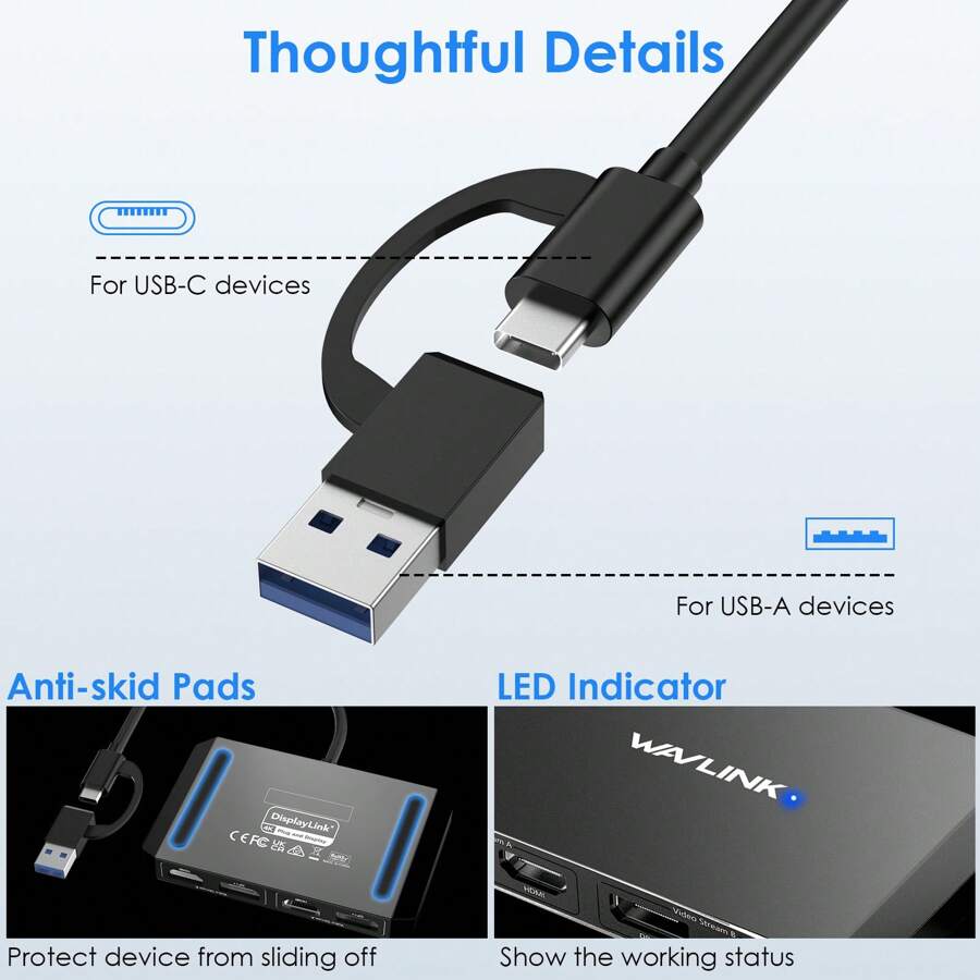 USB 3.0/USB C To DisplayPort And HDMI Adapter, DisplayLink Dual 5K@60Hz ...