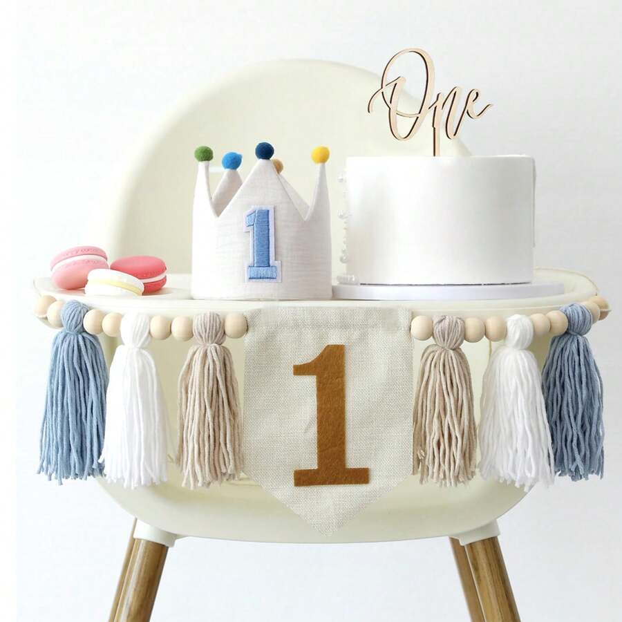 Handmade 1st Birthday Cake Topper Decorations, Including Colorful Blue ...