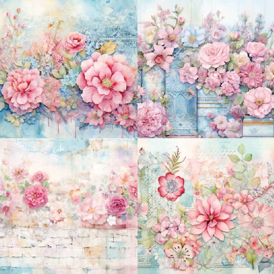 24 Sheets Flowers Scrapbooking Cardstock Paper, Paper Pads For ...