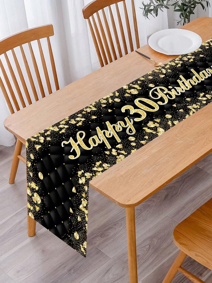 1pc Black Gold Polyester Table Flag Diamond Pattern, Table Runner For ...