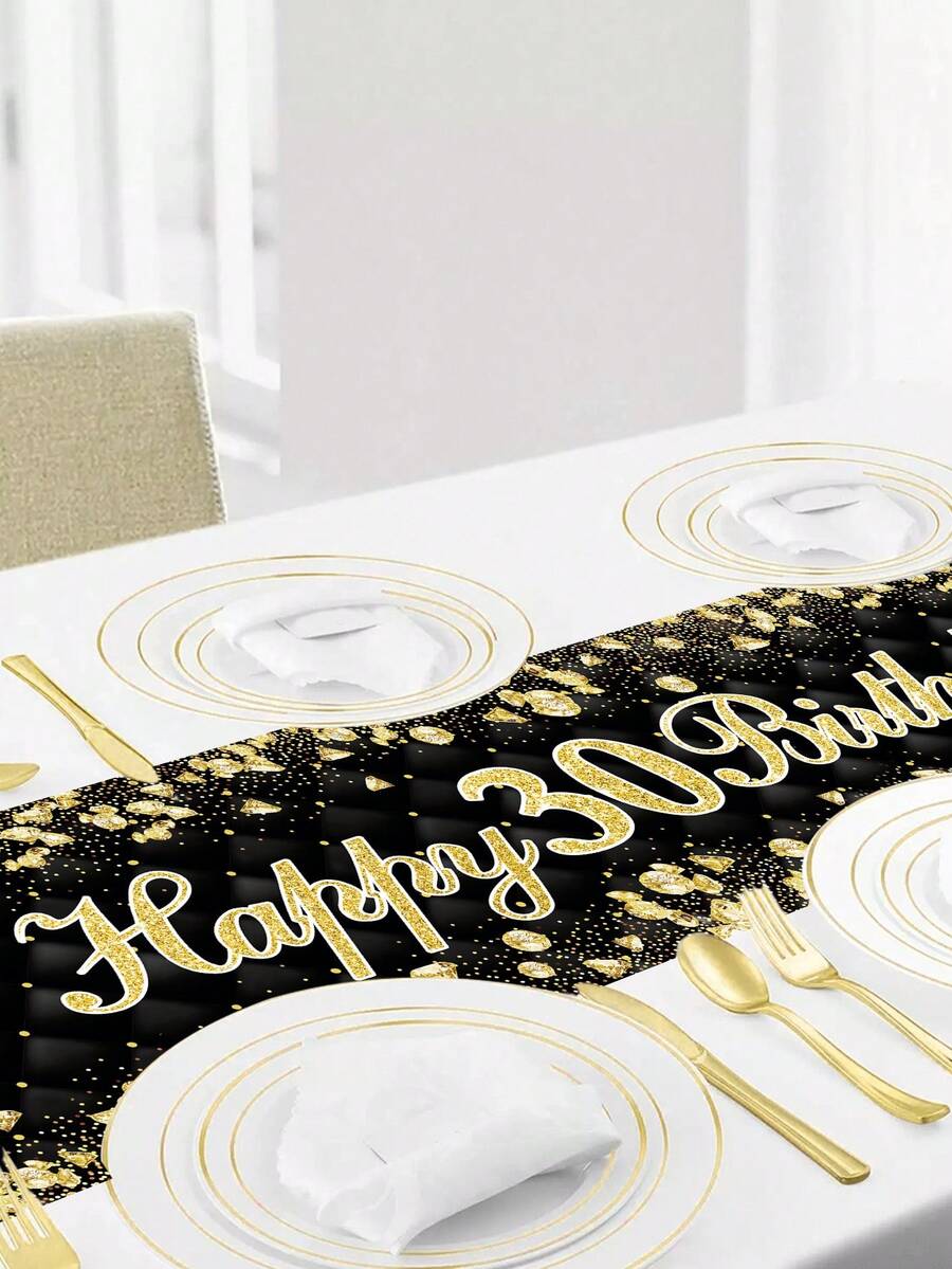 1pc Black Gold Polyester Table Flag Diamond Pattern, Table Runner For ...