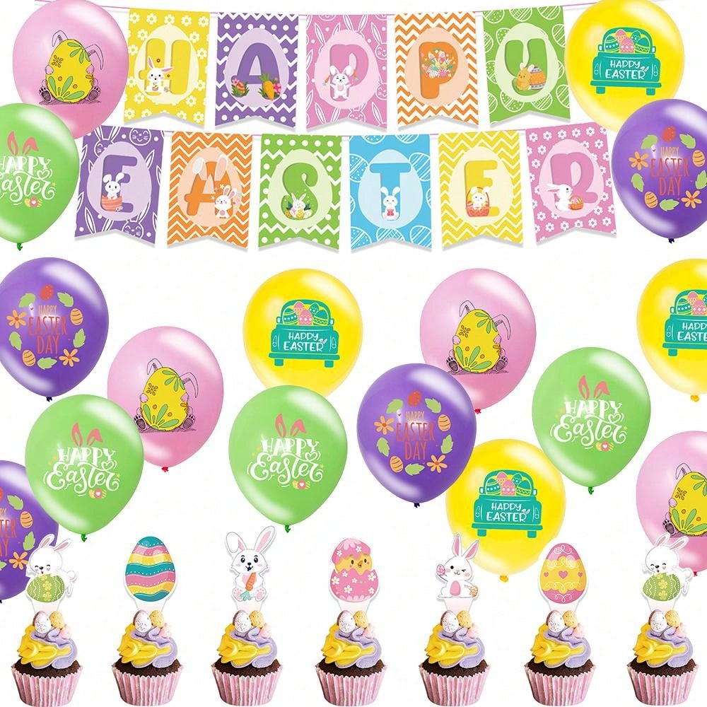 Easter Bunny Themed Party Supplies Set Including Bunny Banner, Spiral ...