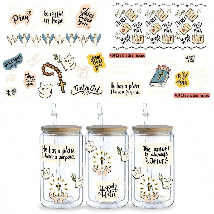 5 Sheets Jesus UV DTF Glass Tumbler Packaging Transfer Stickers ...