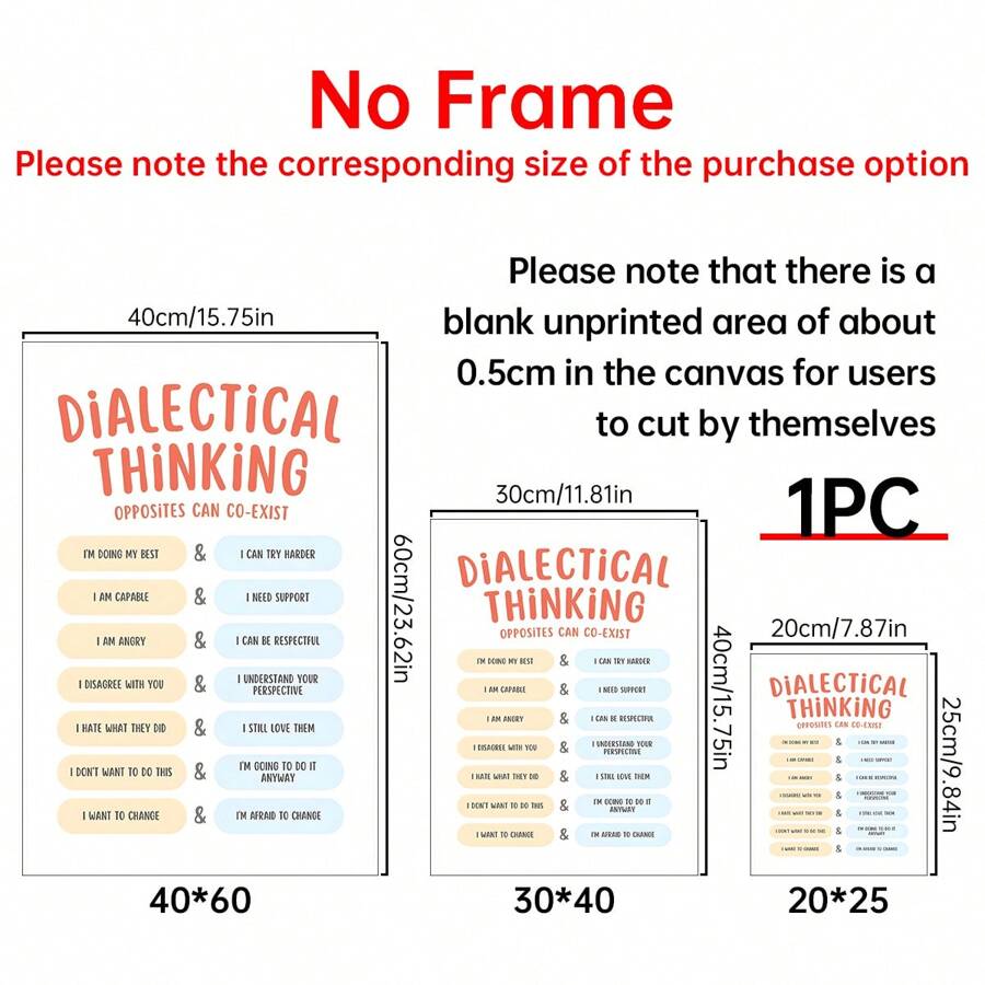 1Pc Dialectical Thinking Wall Art, DBT Canvas Poster, Therapy Wall Art ...