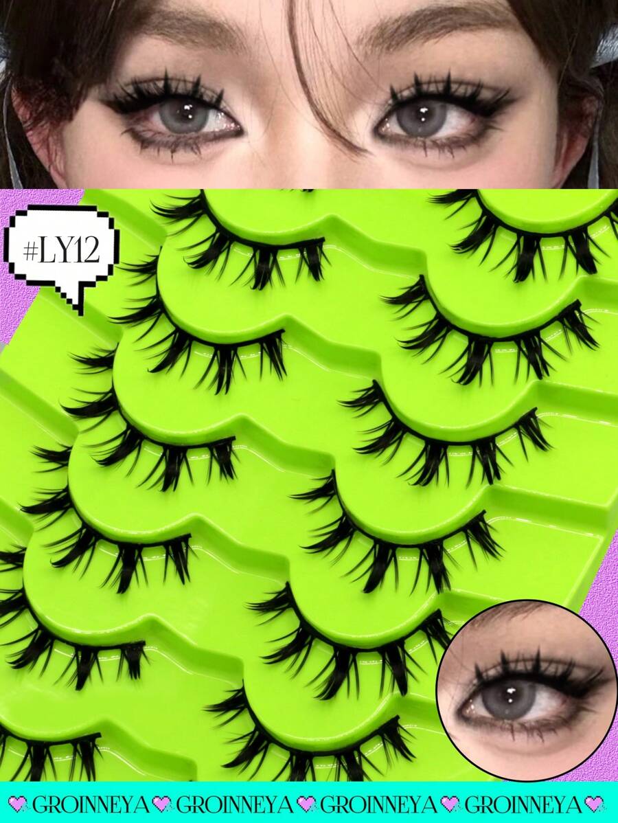 7 Pairs Manga Lashes Cat Eye Eyelashes Natural Long Cosplay Makeup Soft ...