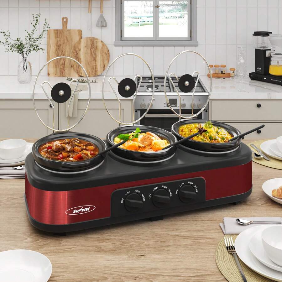 Sunvivi Multifunction 4.5 QT Triple Slow Cooker Buffet Server 3 Pot ...