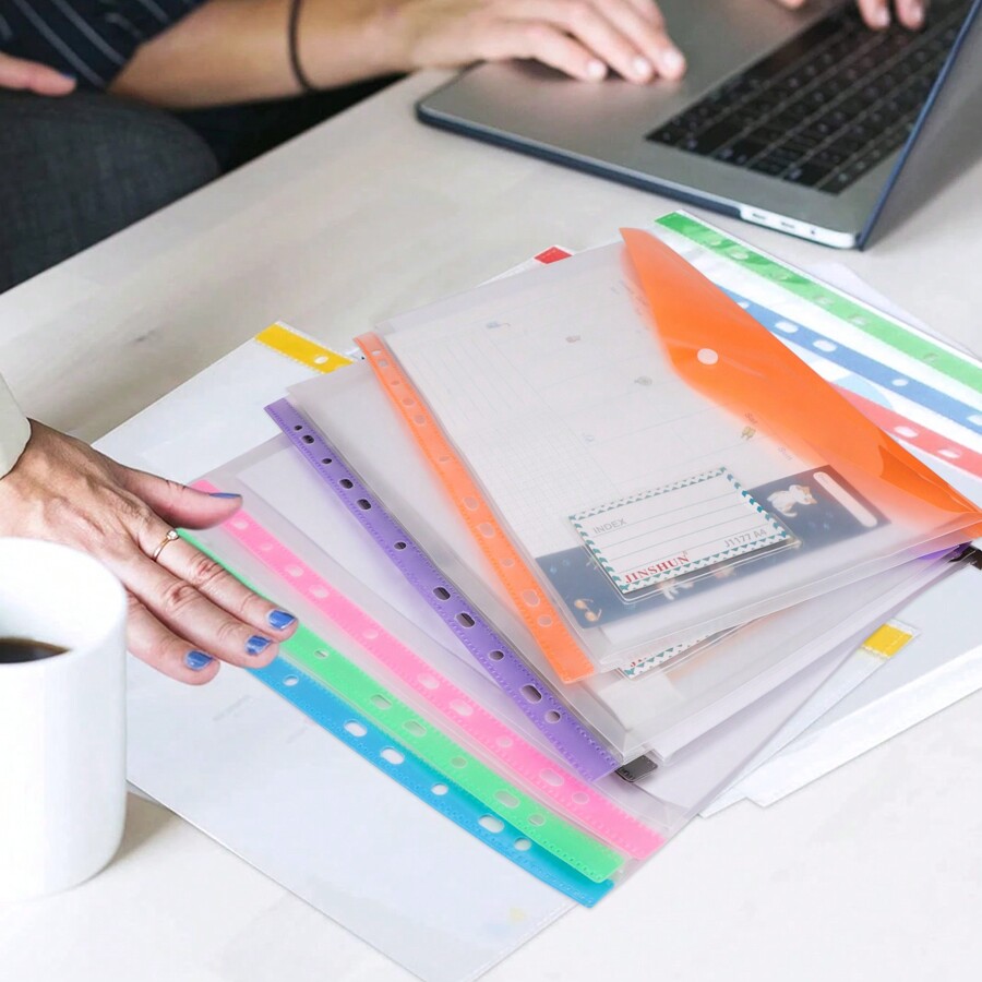 Ring Binder Punch Pocket,12 Pcs Clear A4 Poly Pocket Filing Folders ...