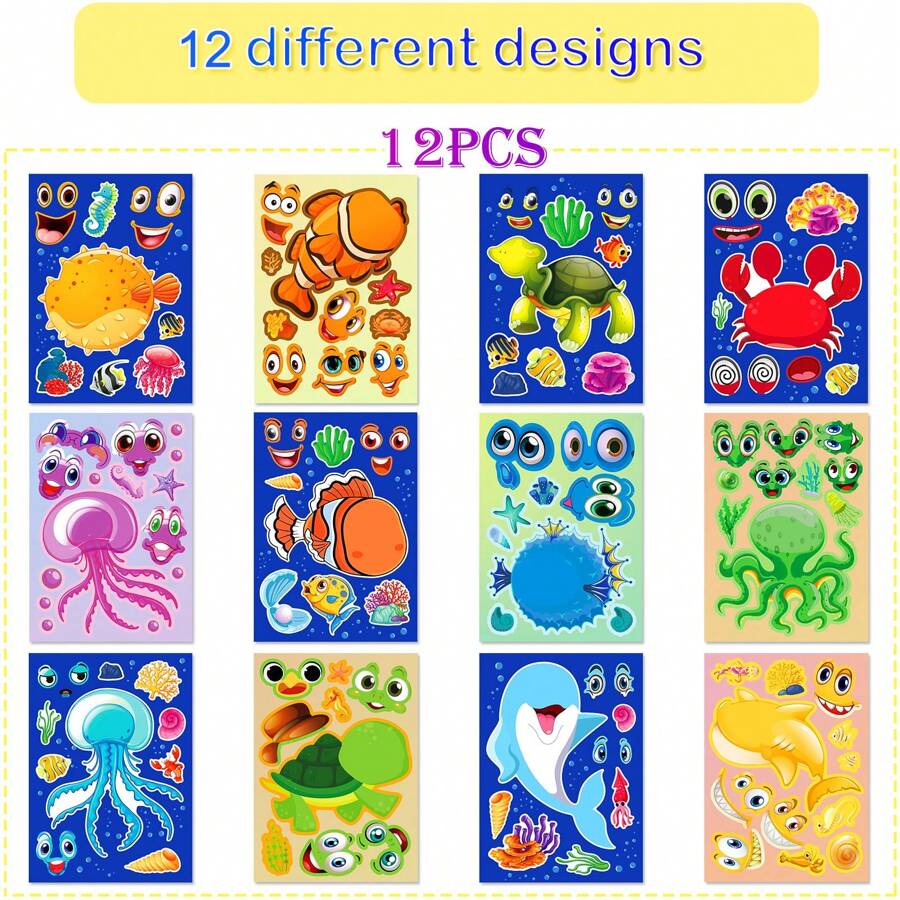 12 Sheets Make Your Own Animal Stickers, Cute Oceans Animal Shark ...