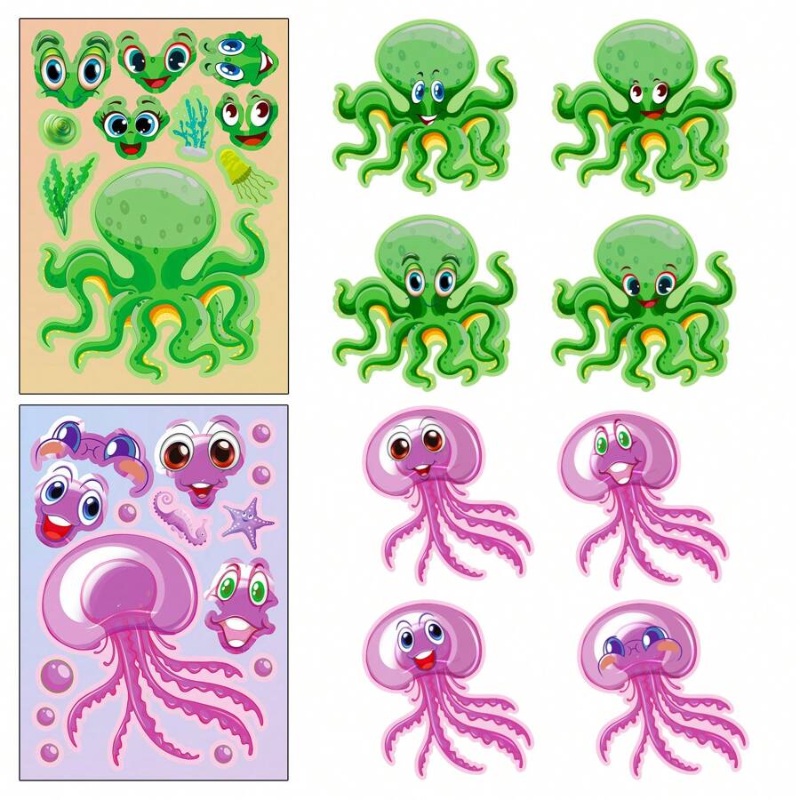 12 Sheets Make Your Own Animal Stickers, Cute Oceans Animal Shark ...