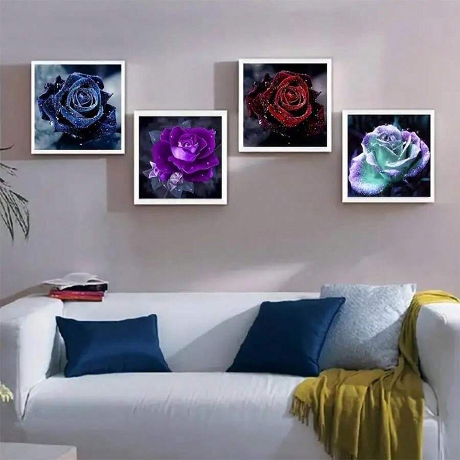 4pcs 5d Diamond Painting Set, Crystal Diamond Art Kit, Rose Diy Diamond ...
