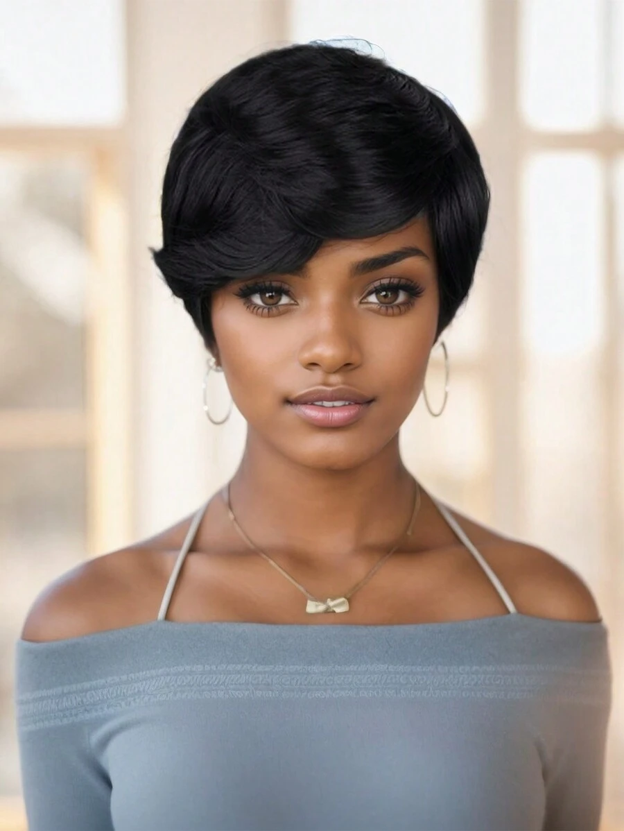 Short Pixie Cut Wigs For Women Synthetic Hair Glueless Layered Wavy ...