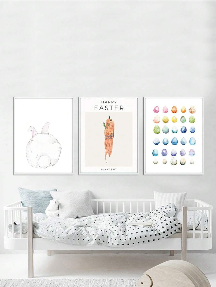 3pcs Minimalist Rabbit, Carrot And Patterned Easter Wall Art ...