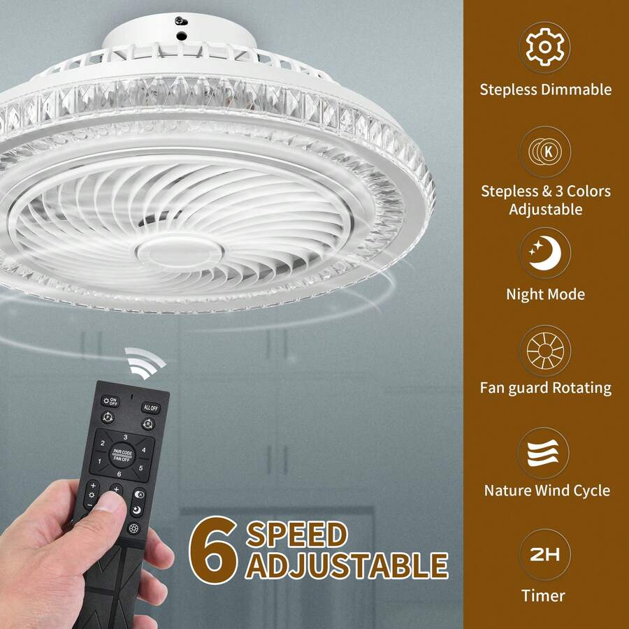 20 Inch Ceiling Fan With Light, Modern Enclosed Bladeless Low Profile ...