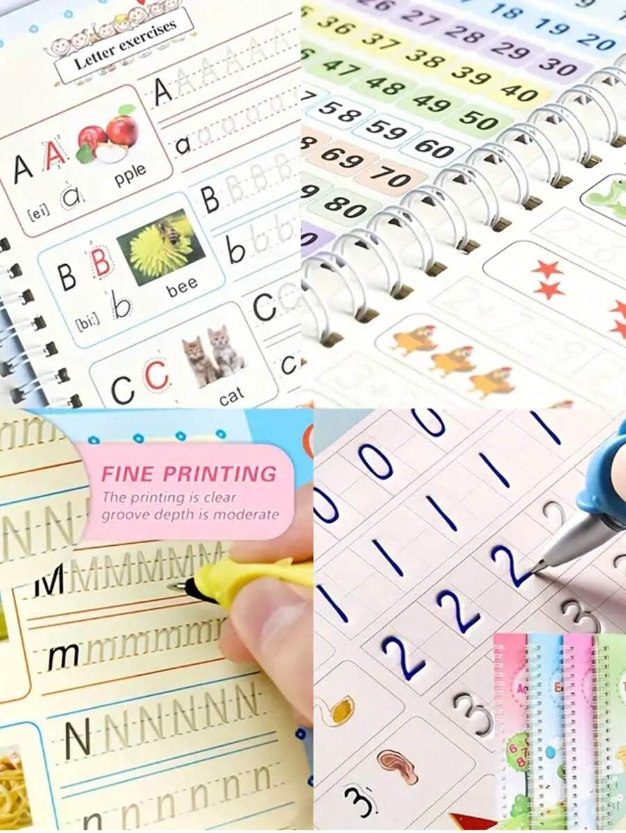 4 Books + 1 Pen + 8 Refills + 1 Pen Holder, Children's Copybook ...