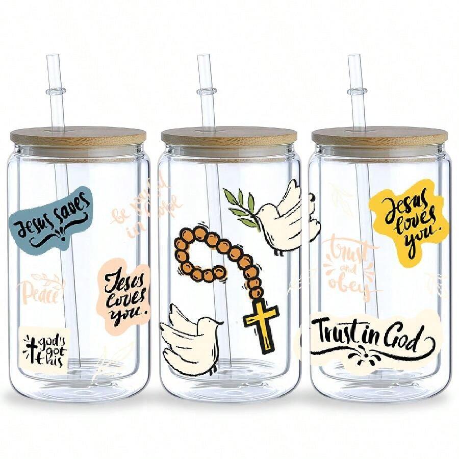 5 Sheets Jesus UV DTF Glass Tumbler Packaging Transfer Stickers ...