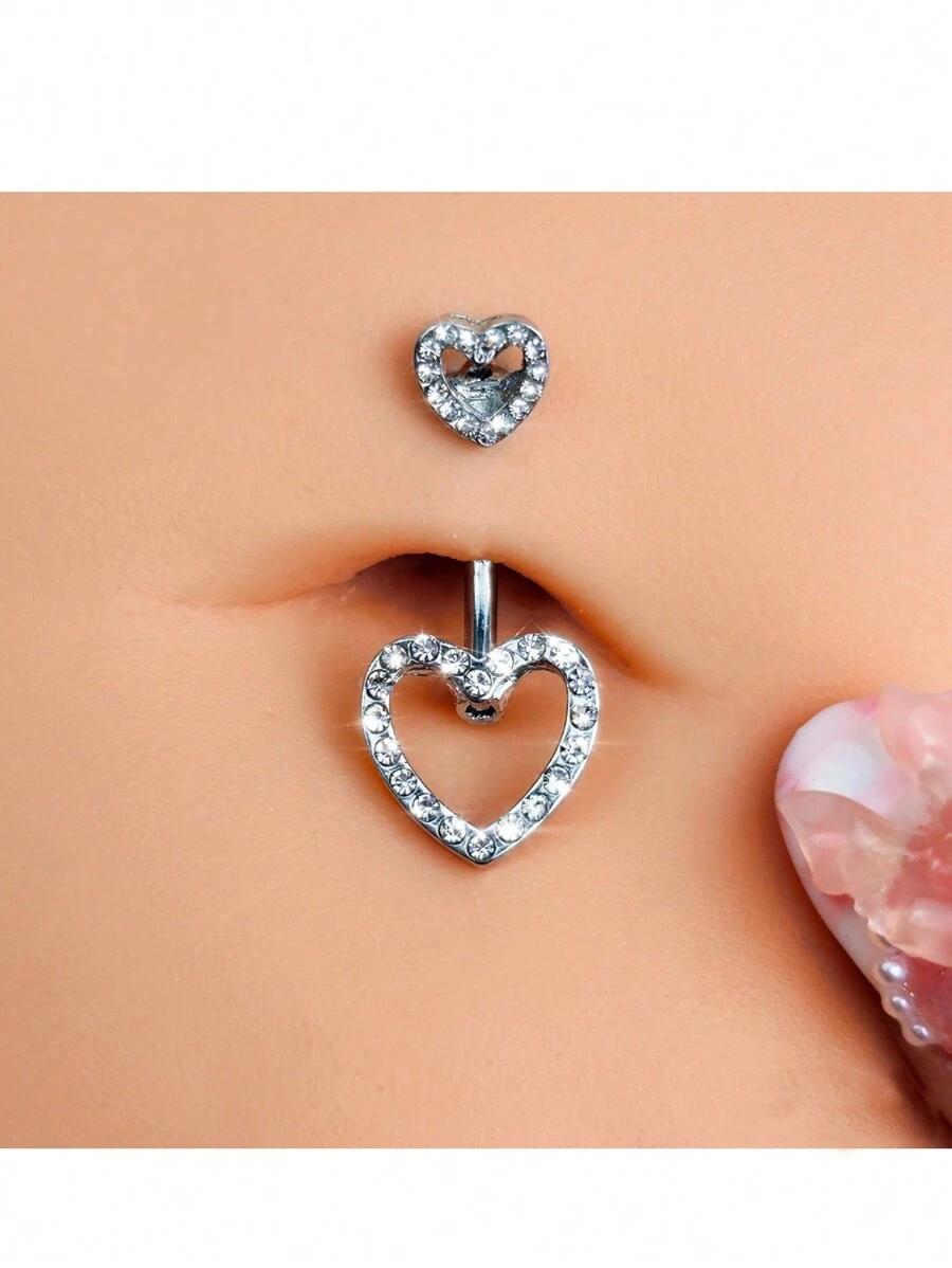 1Pc Cute Heart Surgical Steel Belly Button Rings Belly Piercing Jewelry ...
