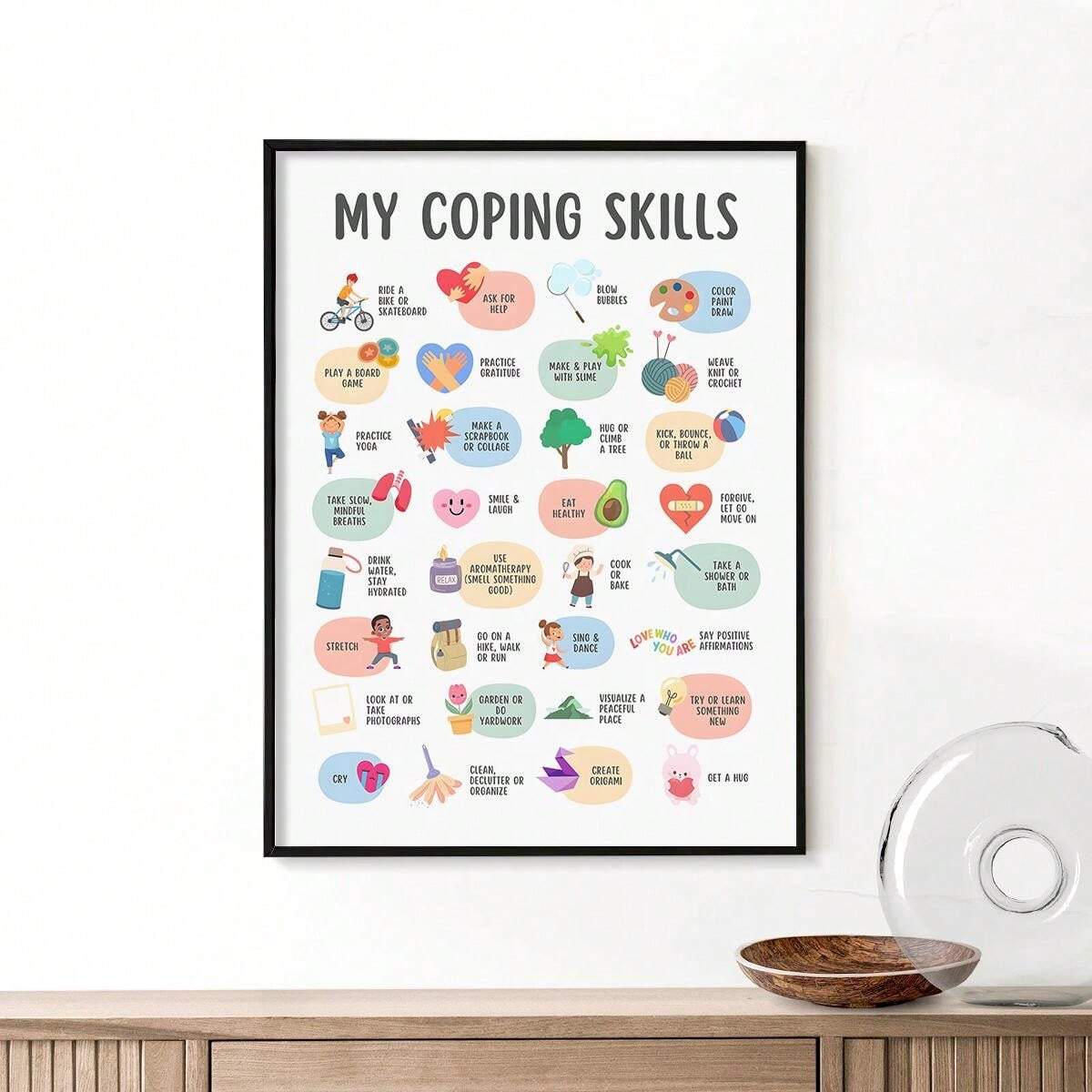 1Pc 32 Coping Skills Canvas Poster For Teens & Kids, Grounding ...