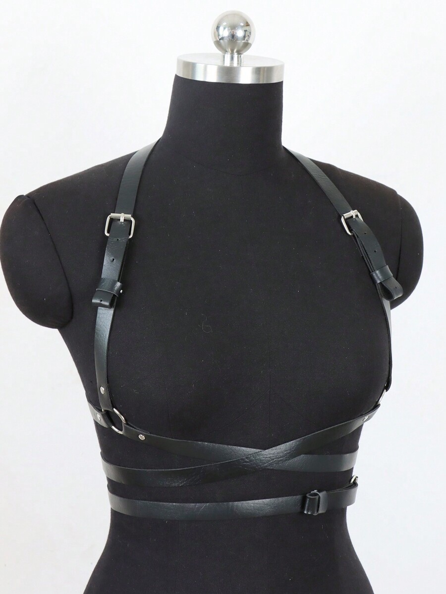 1pc Fashionable Black Pu Leather Harness Belt For Women, With Shoulder ...