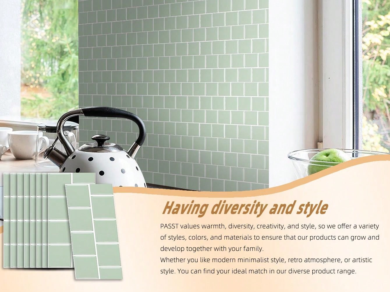 9pcs/Set Pvc Waterproof High Glossy Ceramic Tile Sticker, 3.94x7.87inch ...