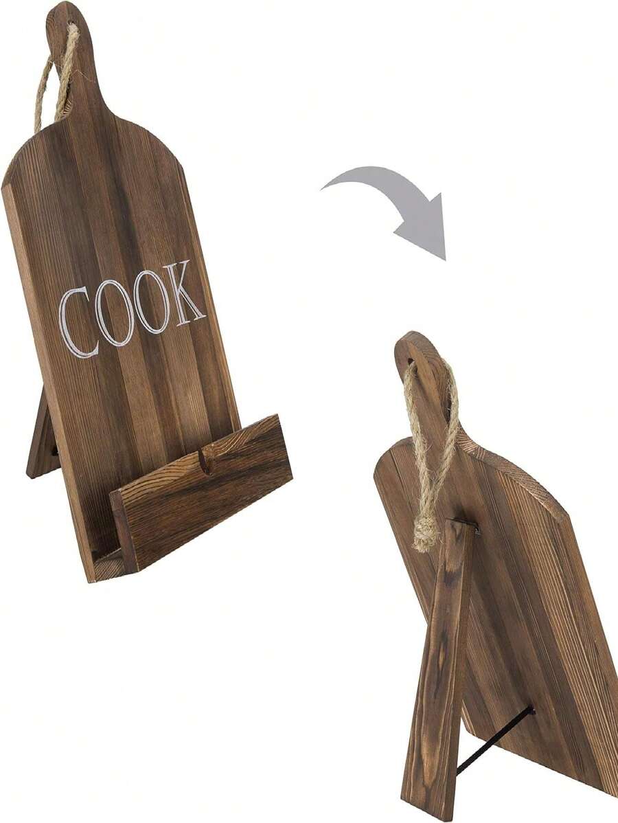 Rustic Brown Wood Kitchen Cookbook Stand, Countertop Recipe Book Holder ...
