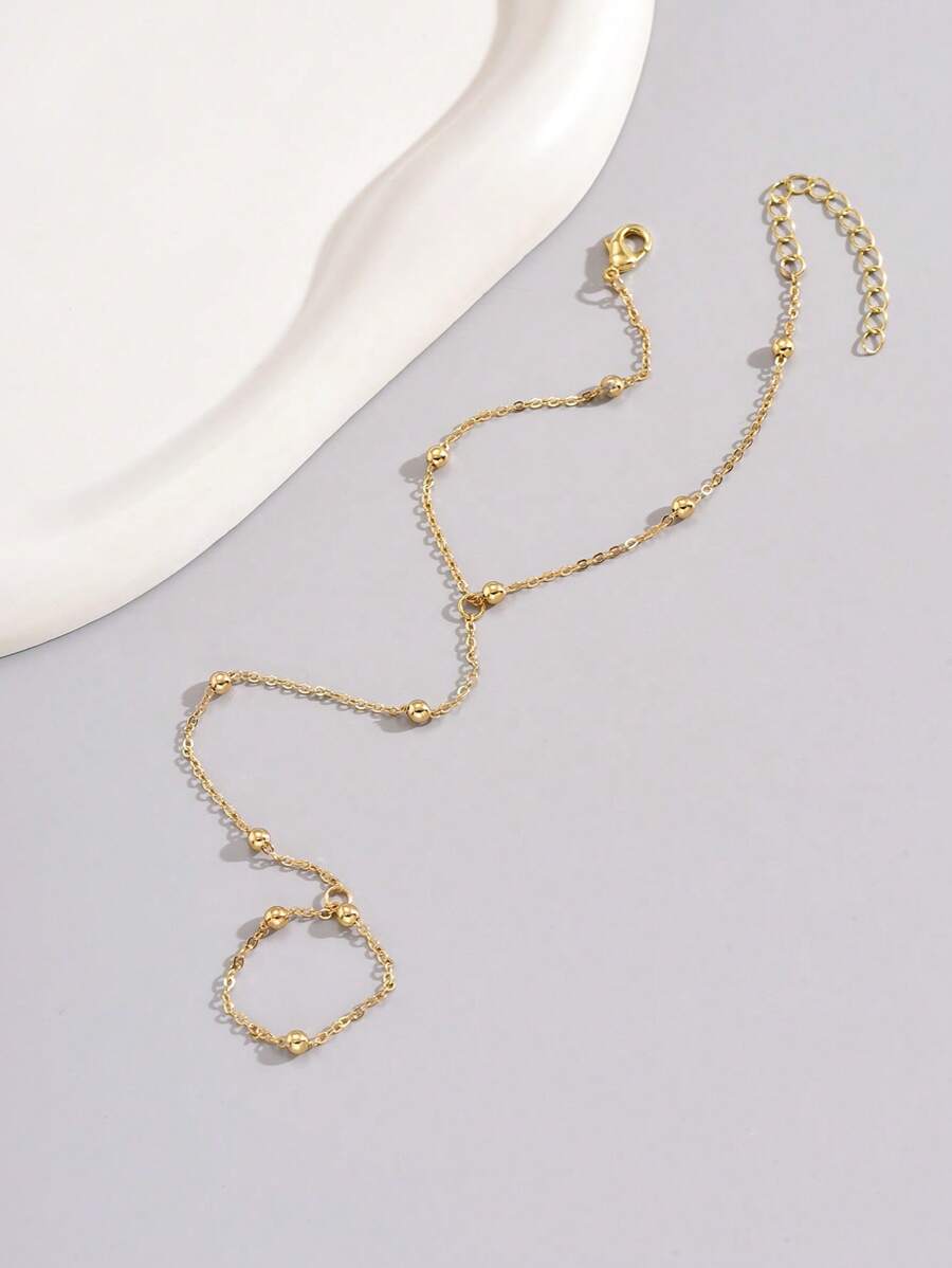 1pc Minimalist Bead Link Gold Tone Chain Finger Bracelet | SHEIN USA