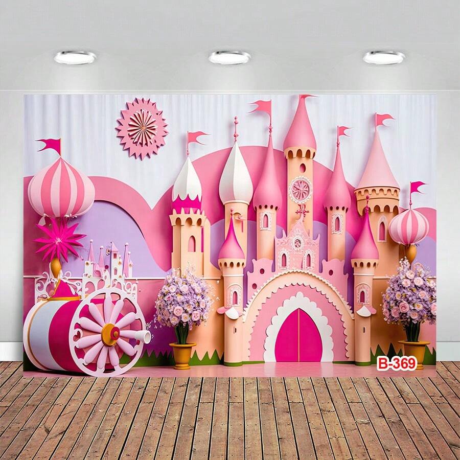 Photography Pink Castle Palace For Girls Birthday Backdrops Children ...