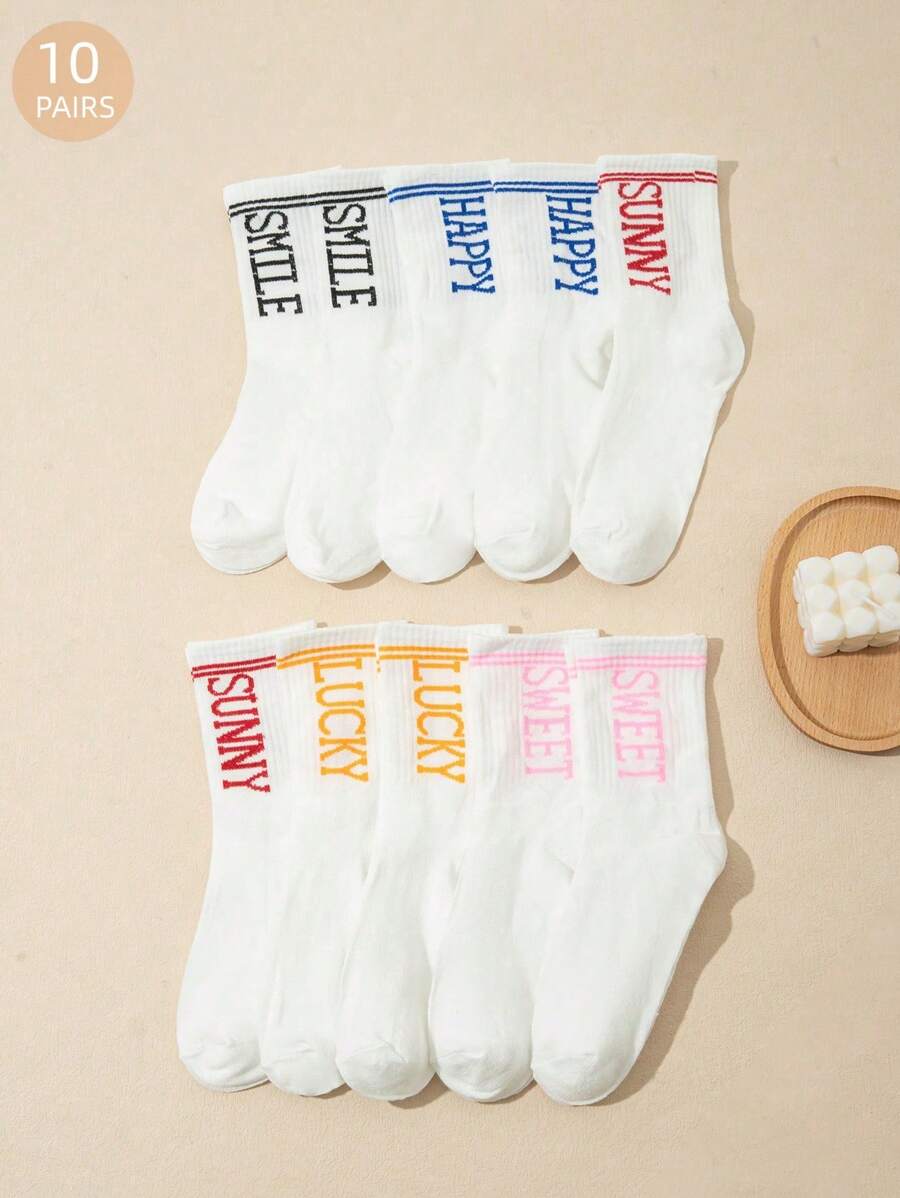 10 Pairs Women's Mid-Calf White Socks With Breathable & Sweat-Absorbent ...