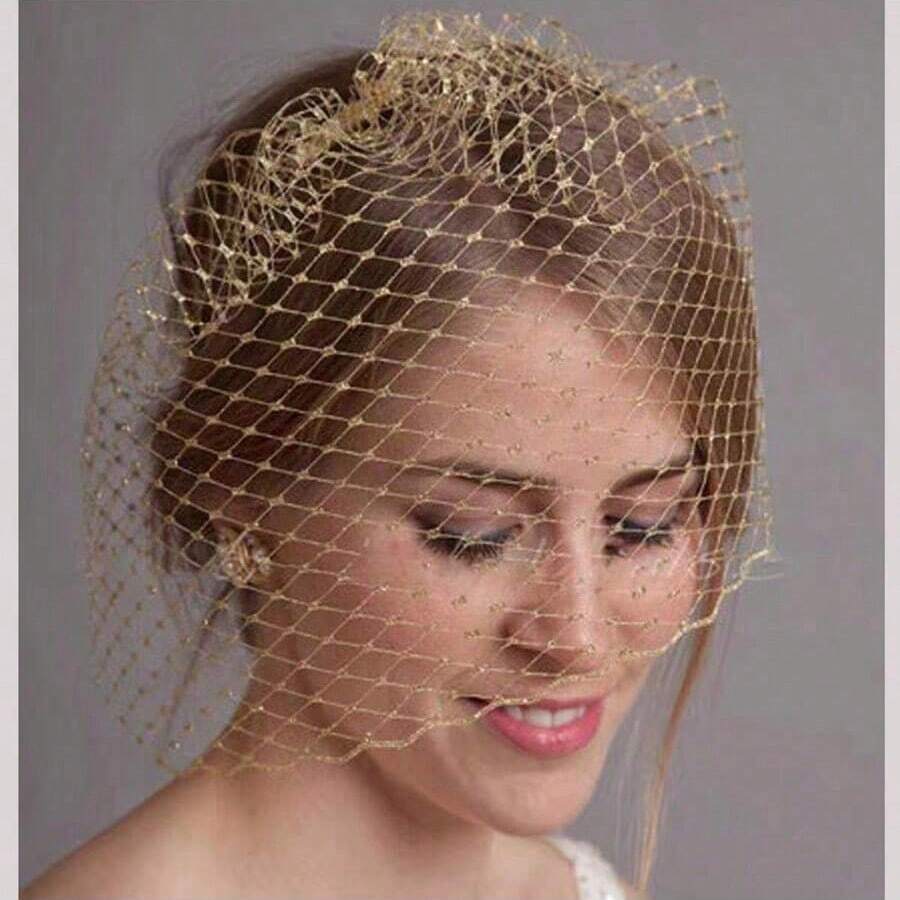 Gold 1920s Fascinator Mesh Veil Hair Clip Bridal Wedding Tea Party ...