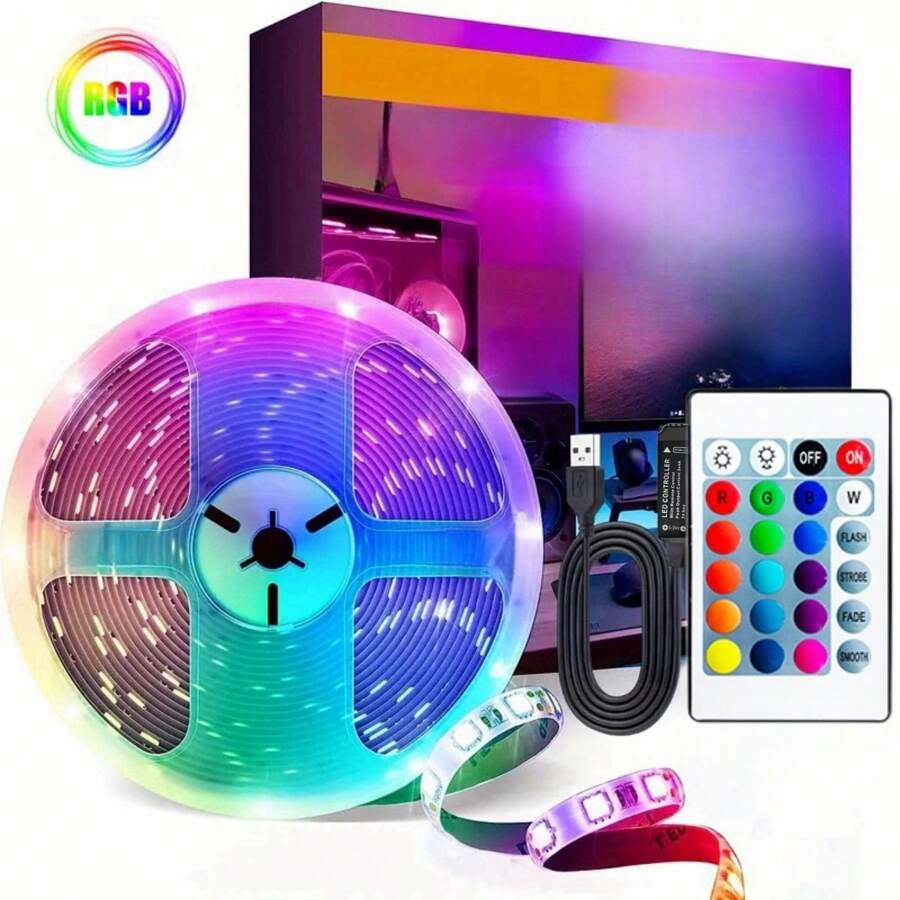 1 Roll 12 Led/Meter Decorative Led Light Strip With 24-Key Remote ...