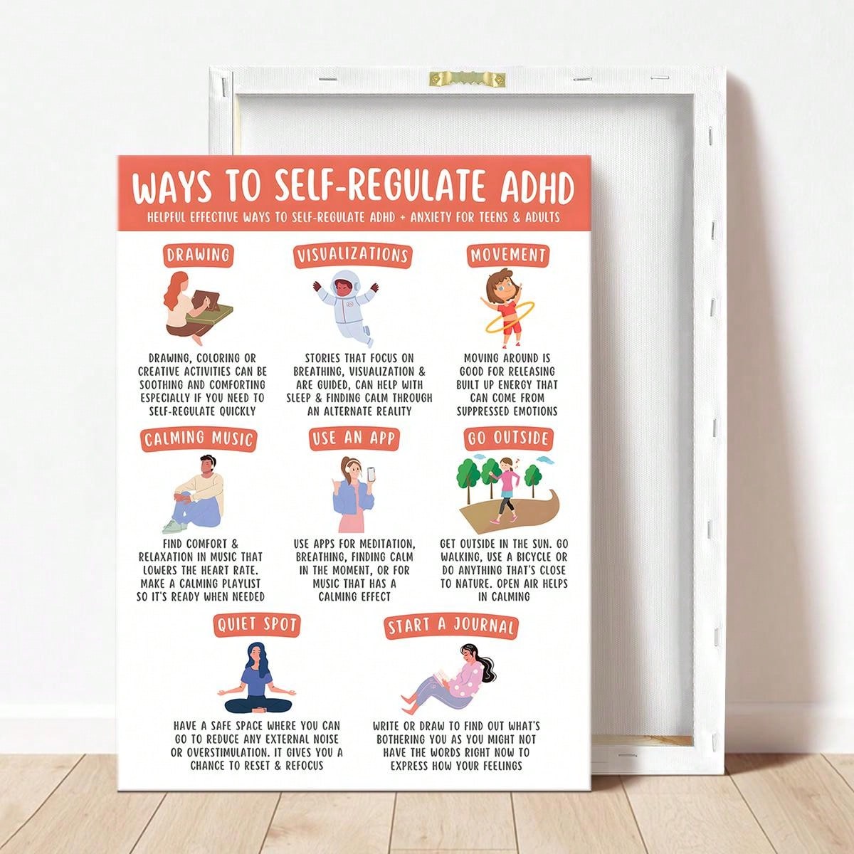 1Pc 8 Ways To Self-Regulate ADHD For Teens Adults, ADHD Coping Grounding Skills Canvas Wall Art ...