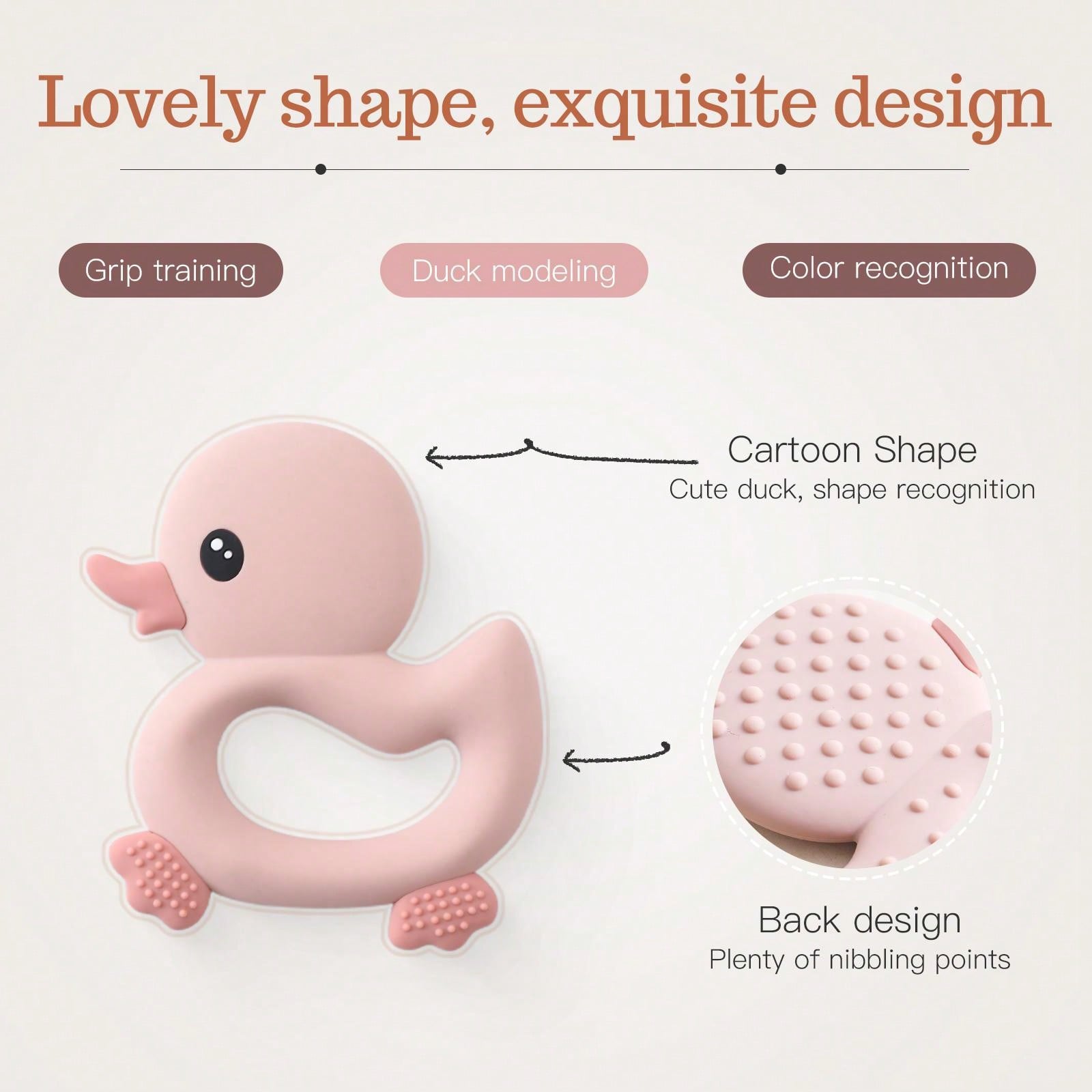 1pc Baby Food-Grade Silicone Teether In Duck Shape, Multiple Colors For ...