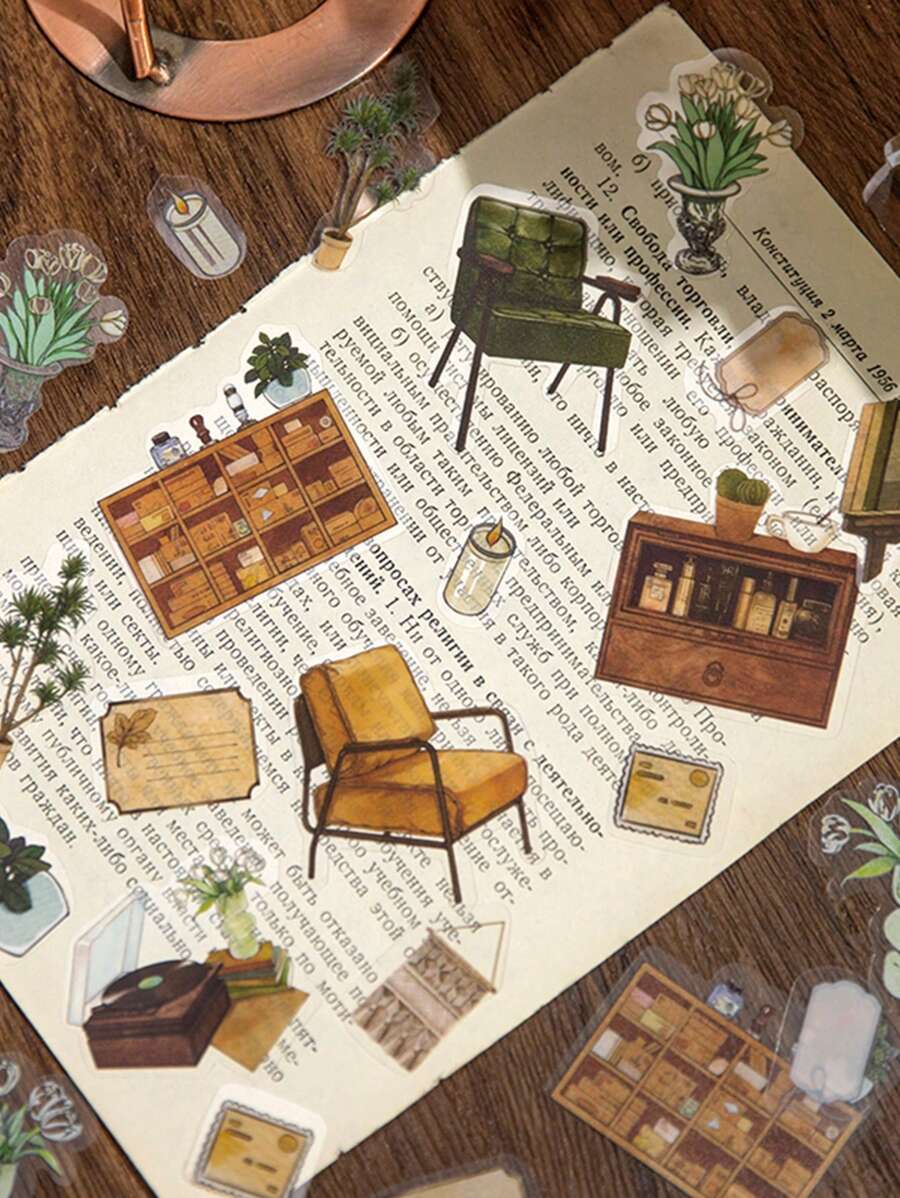 1pack/15 Designs Total 30pcs Vintage Journaling Pet Stickers, Simple ...