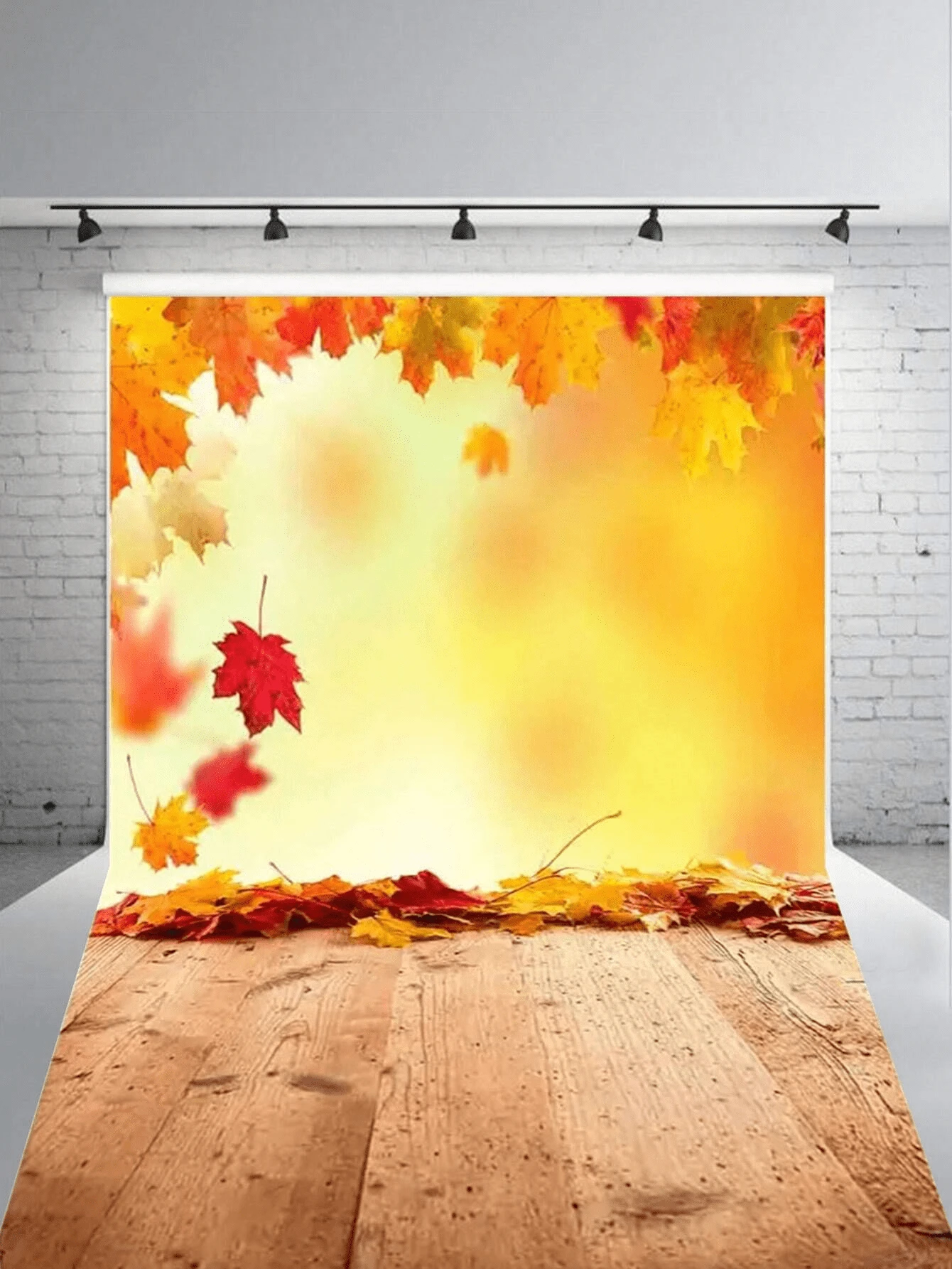 1pc Artistic Autumn Leaves & Sunset & Wooden Floor Photography Studio ...