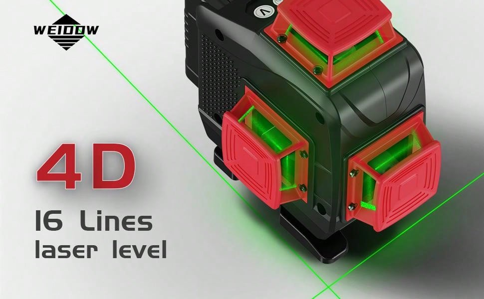 Weiddw 16-Line High-Strength Green Laser Level With Accessories, 360° Rotation Large Aluminum ...