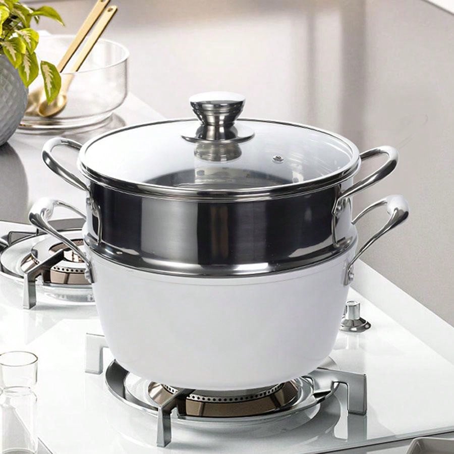 1pc Steaming Pot With Stainless Steel Steamer Rack, Soup Pot, Cookware ...