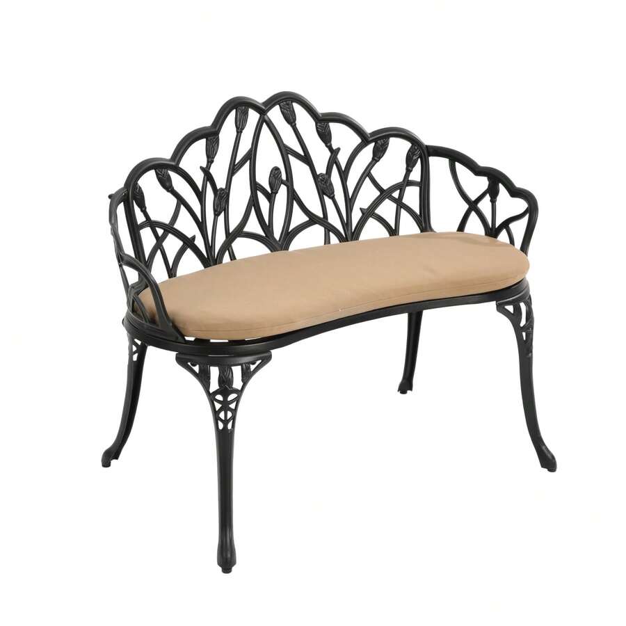 HOMEFUN Outdoor Bench With Cushion - Patio Garden Benches Metal ...
